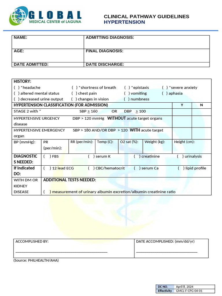 GMCL-F-CPG-04-01 Clinical Pathway Guidelines Hypertension | PDF