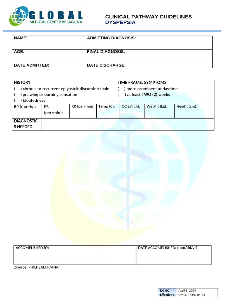 GMCL-F-CPG-04-03 Clinical Pathway Guidelines Dyspepsia | PDF