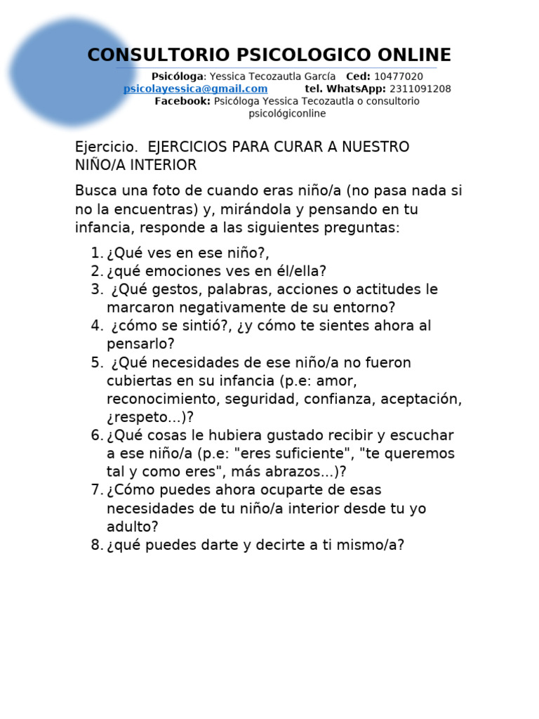 EJERCICIOSPARACURARANUESTROniñoINTERIOR Act1 | PDF