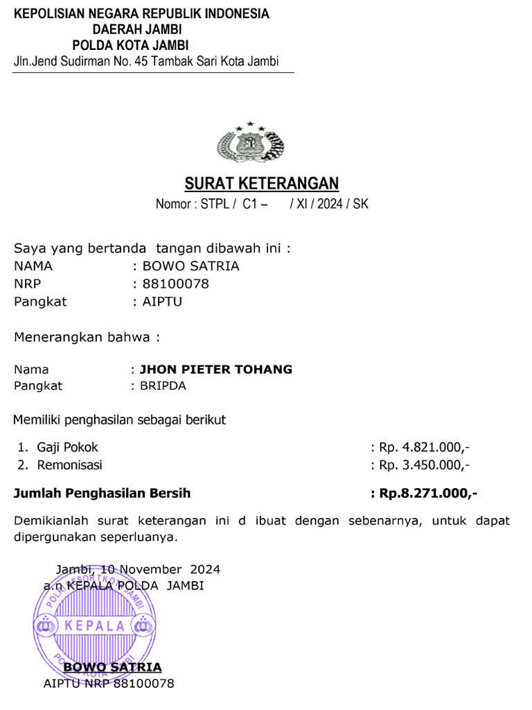 SLIP GAJI POLRI November 2024 | PDF