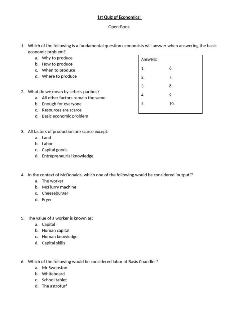003 Quiz 1a Scarcity Fop | PDF