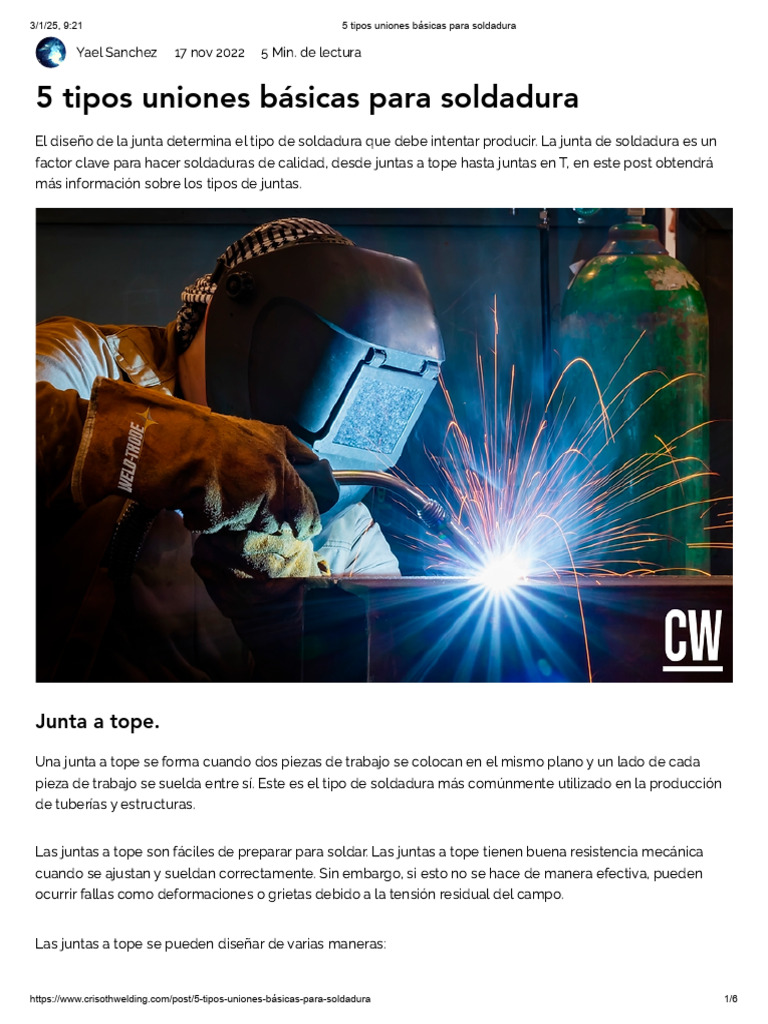 5 Tipos Uniones Básicas para Soldadura | PDF | Soldadura | Construcción