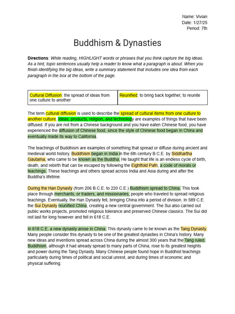 Emergence of Buddhism & Chinese Dynasties | PDF | China | World Politics
