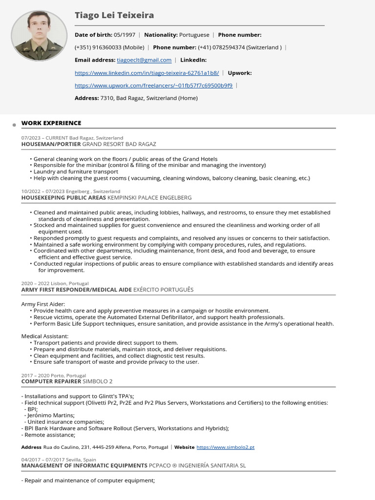 CV - Tiago Lei Teixeira-1-1 | PDF | Server (Computing)