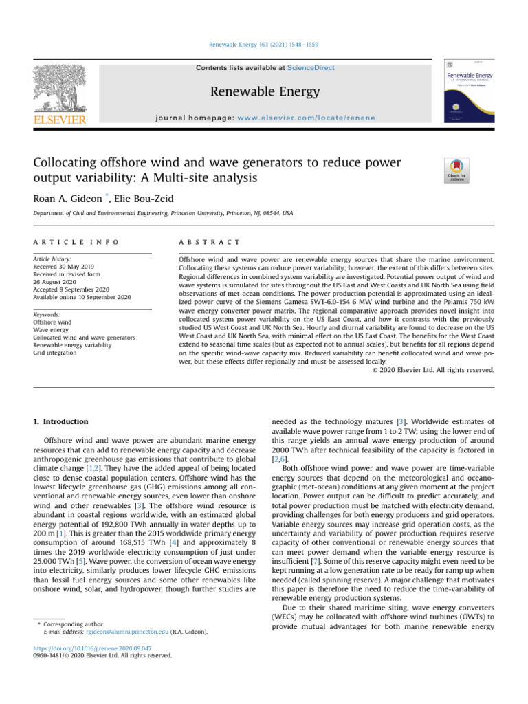 Collocating Offshore Wind and Wave Generators To Reduce Power Output ...