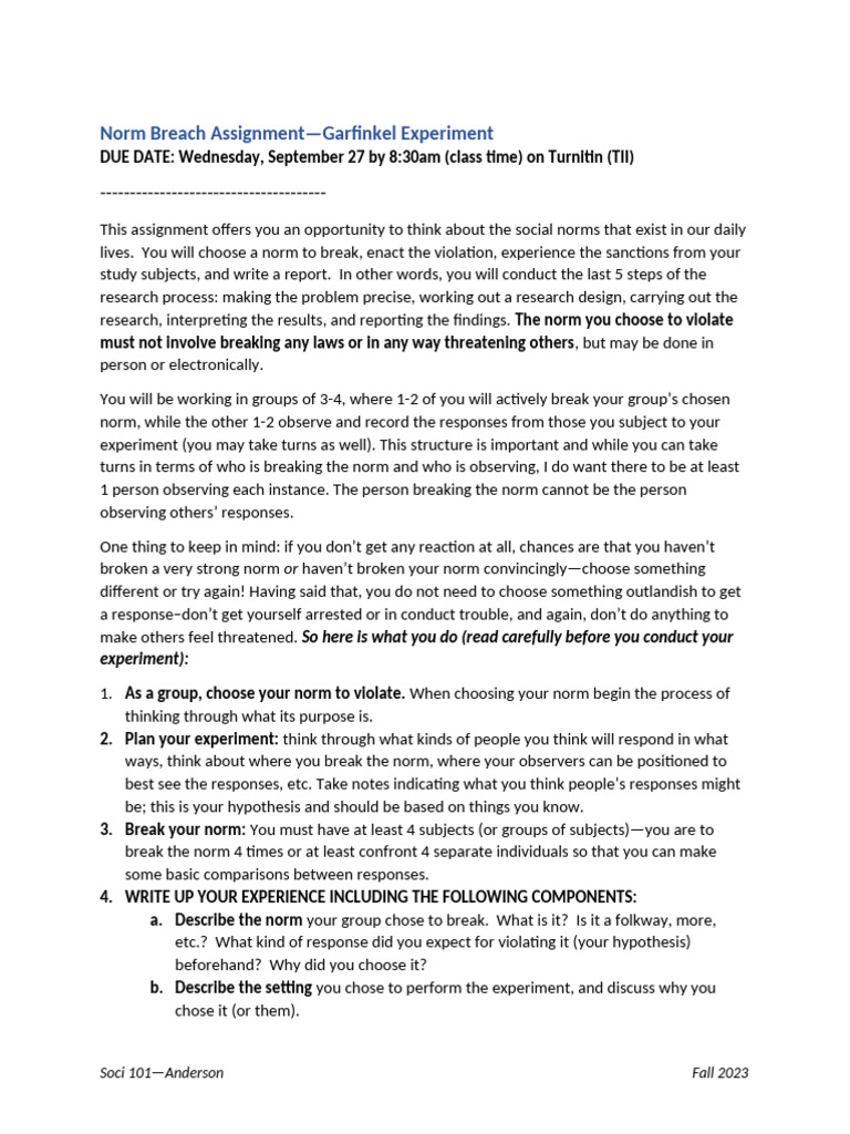 Norm Breach - Fall 2023 | PDF | Experiment