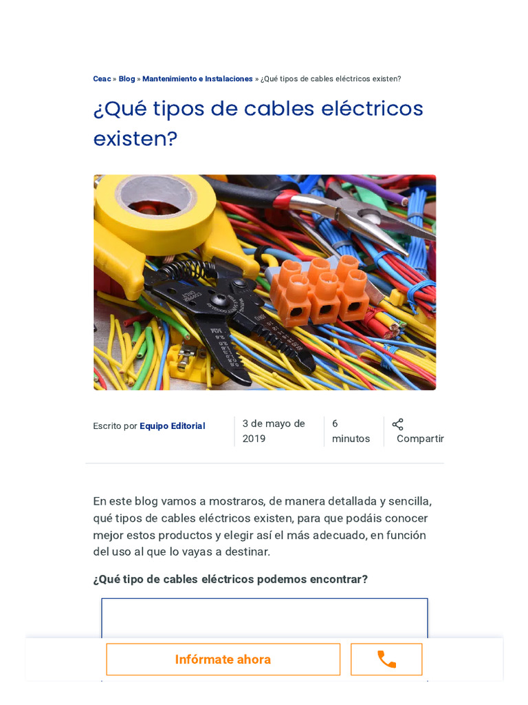 Tipos de Cables Eléctricos Explicados | PDF | Aislador (Electricidad ...