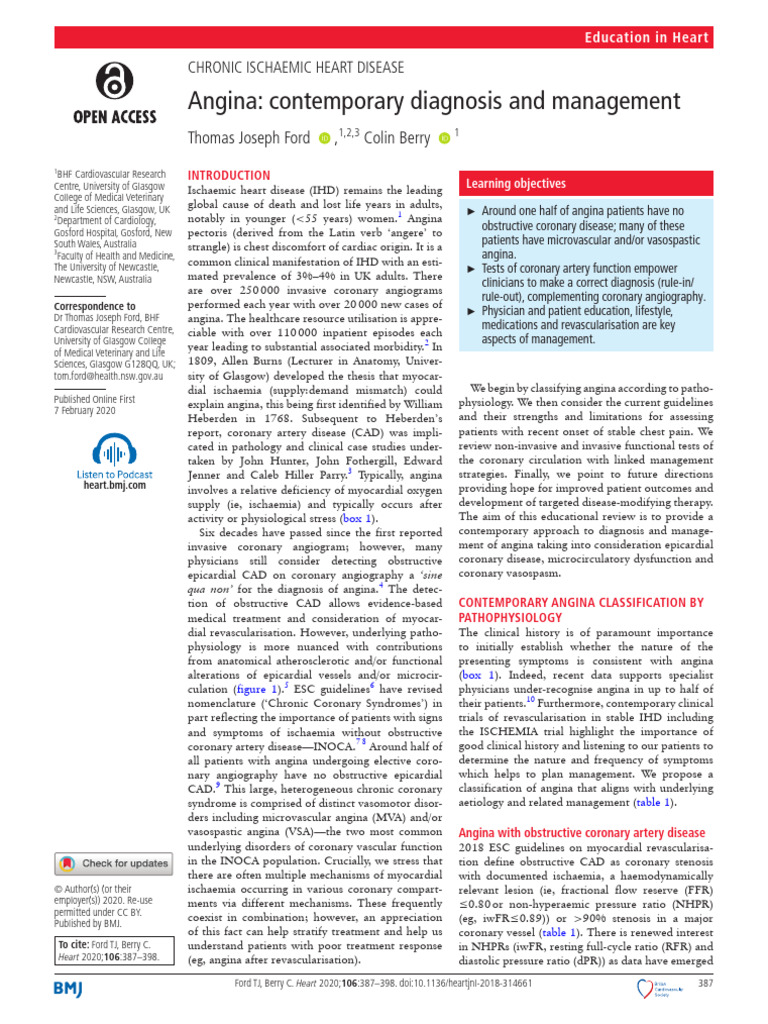Angina Contemporary Diagnosis and Management | PDF | Coronary Artery ...