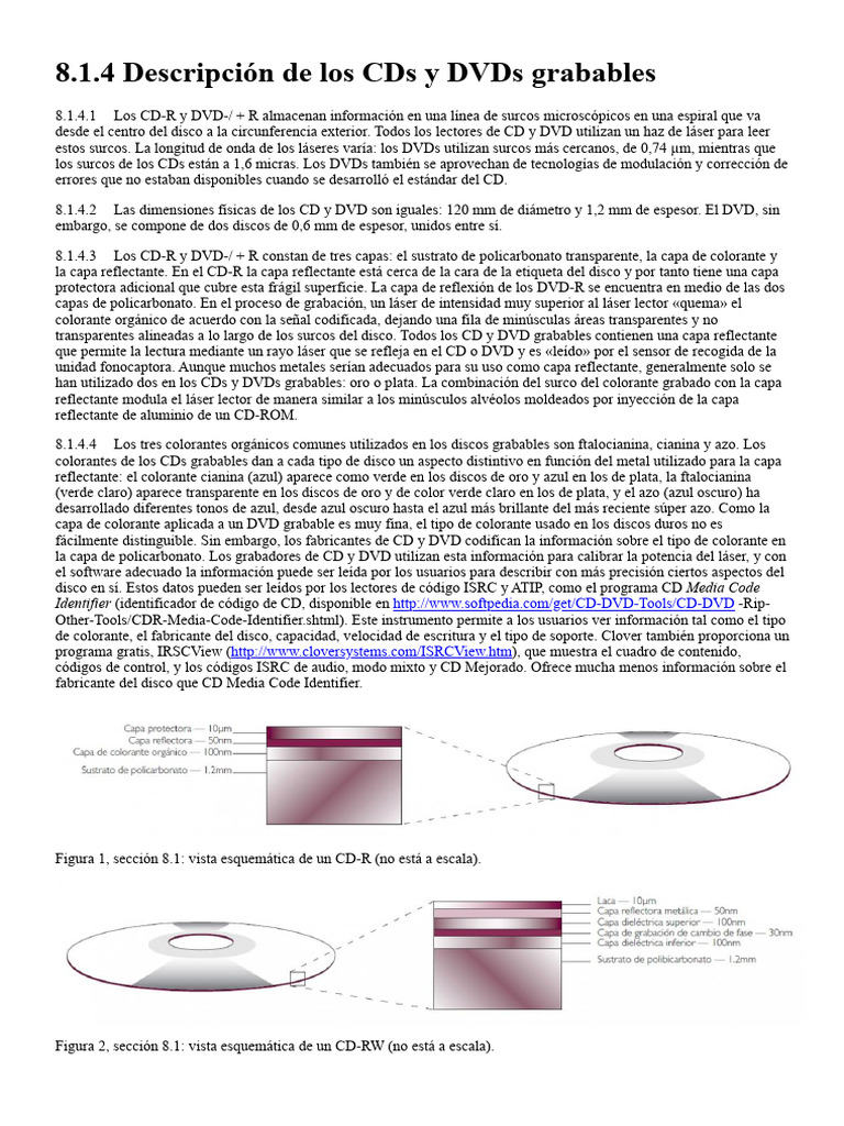 Características de CDs y DVDs grabables | PDF | Disco compacto | DVD