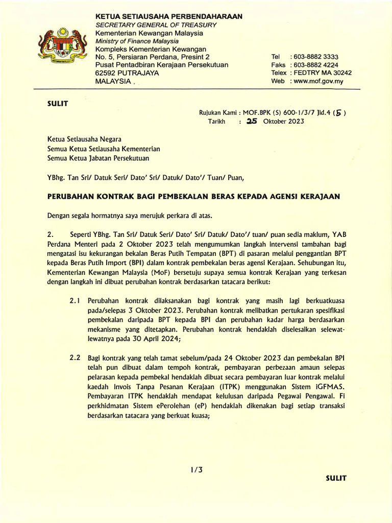 Surat Mof Bertarikh 25 Oktober 2023 | PDF