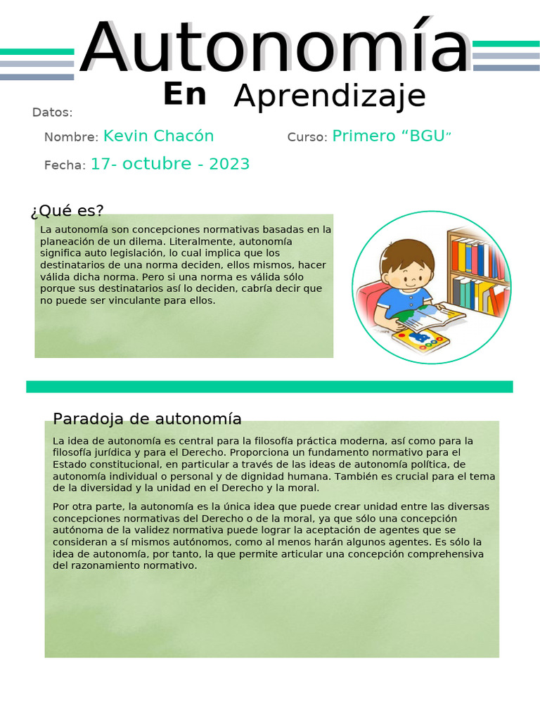 Autonomia en El Apredizaje | PDF | Autonomía | Moralidad