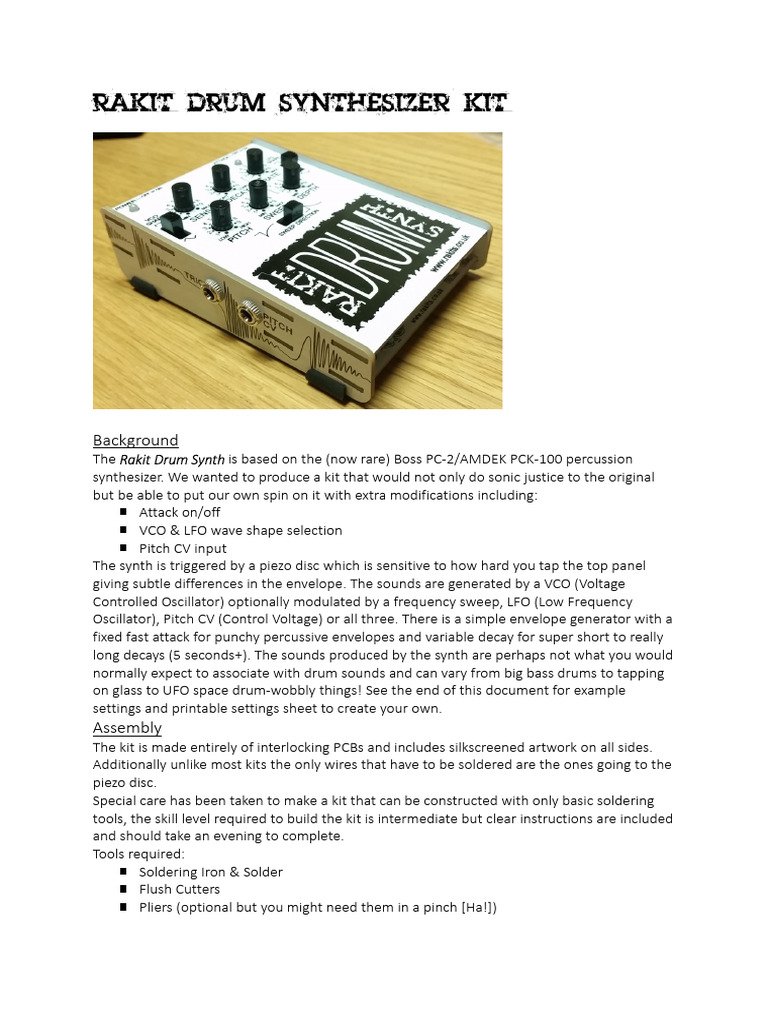 Rakit Drum Synth Instructions | PDF | Printed Circuit Board | Capacitor