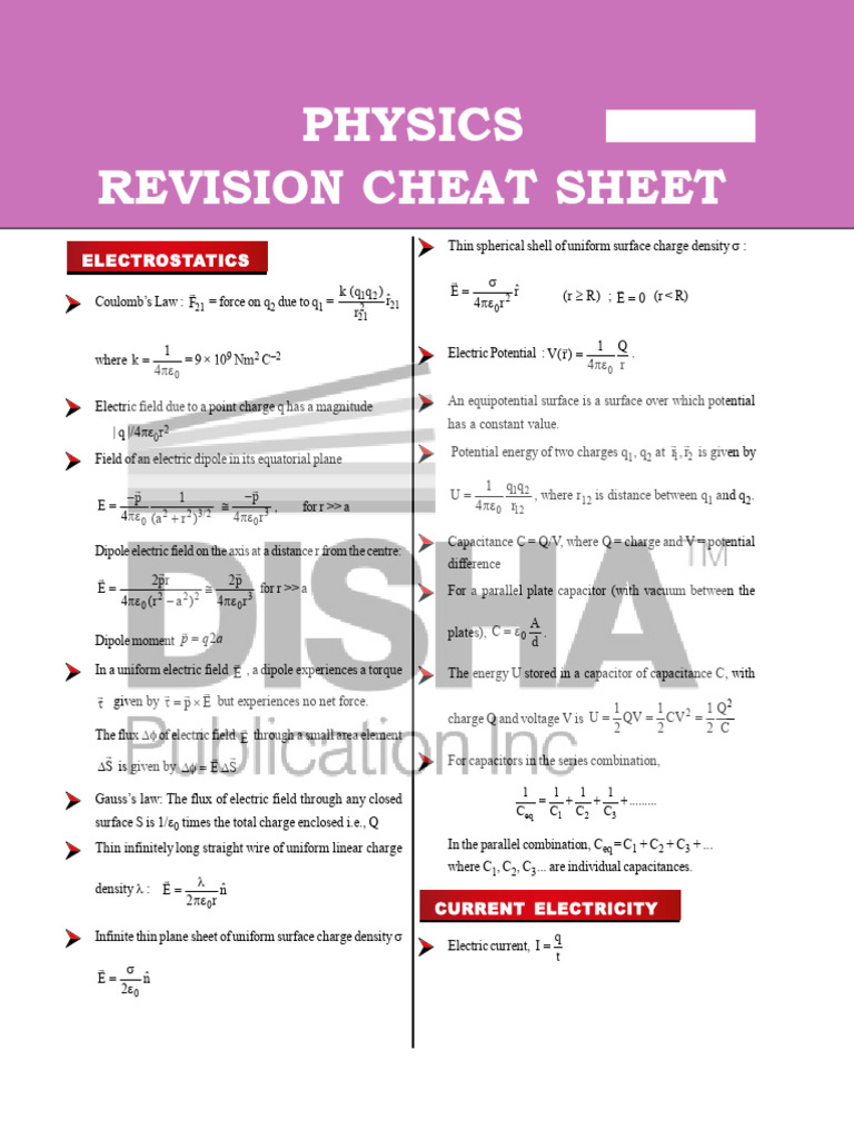 Revision Cheat Sheet Physics Class 12 | PDF | Semiconductors | Electromagnetism