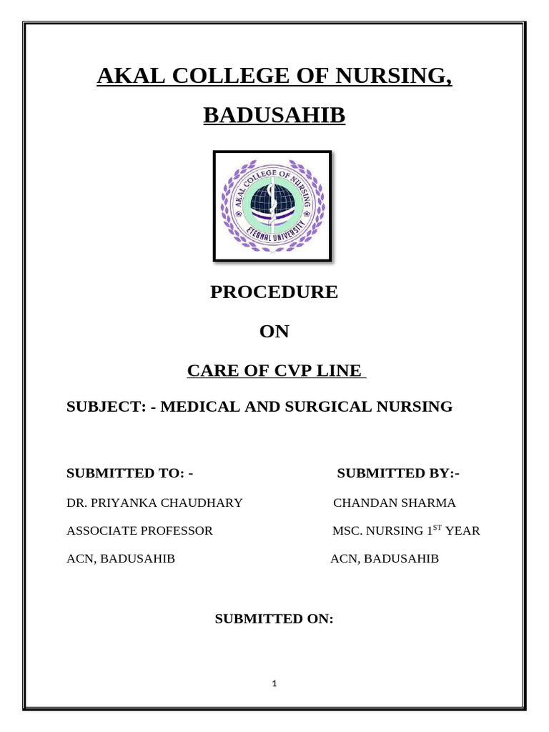 Smriti Procedure On CVP Line | PDF | Medical Specialties | Clinical Medicine