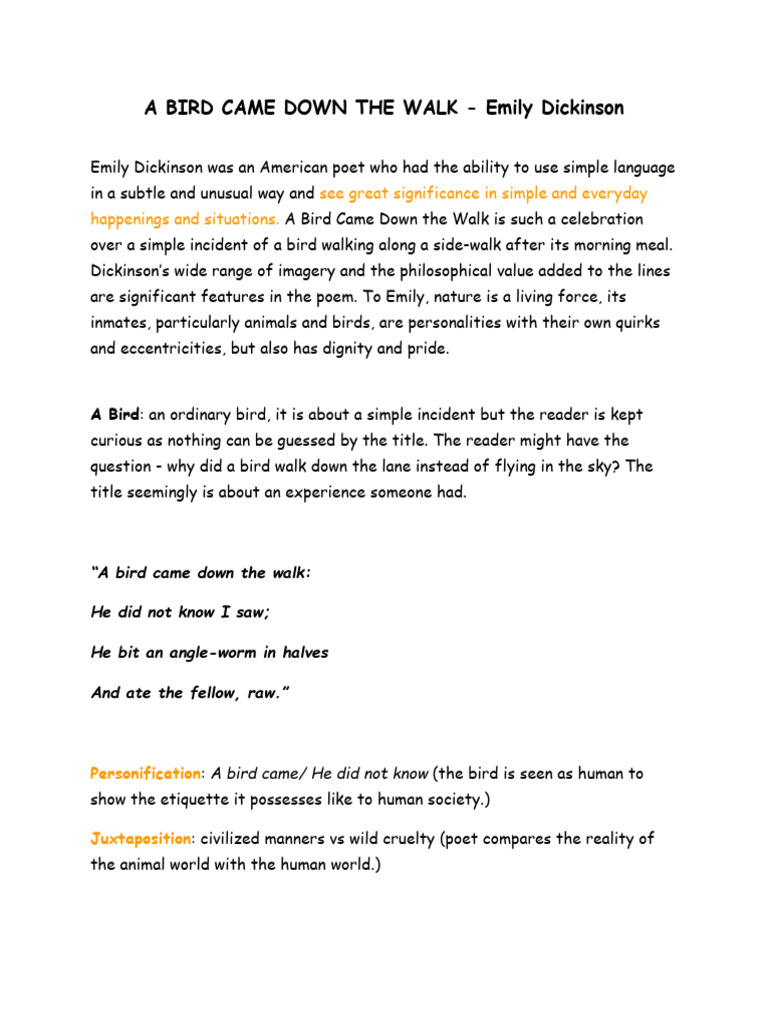 A Bird Came Down The Walk | PDF | Poetry
