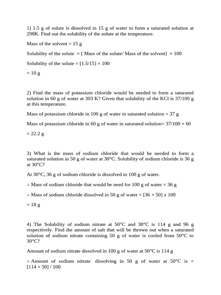 Grade 9 SA1 REVISION QUESTIONS With Answers | PDF | Solubility | Potassium Chloride