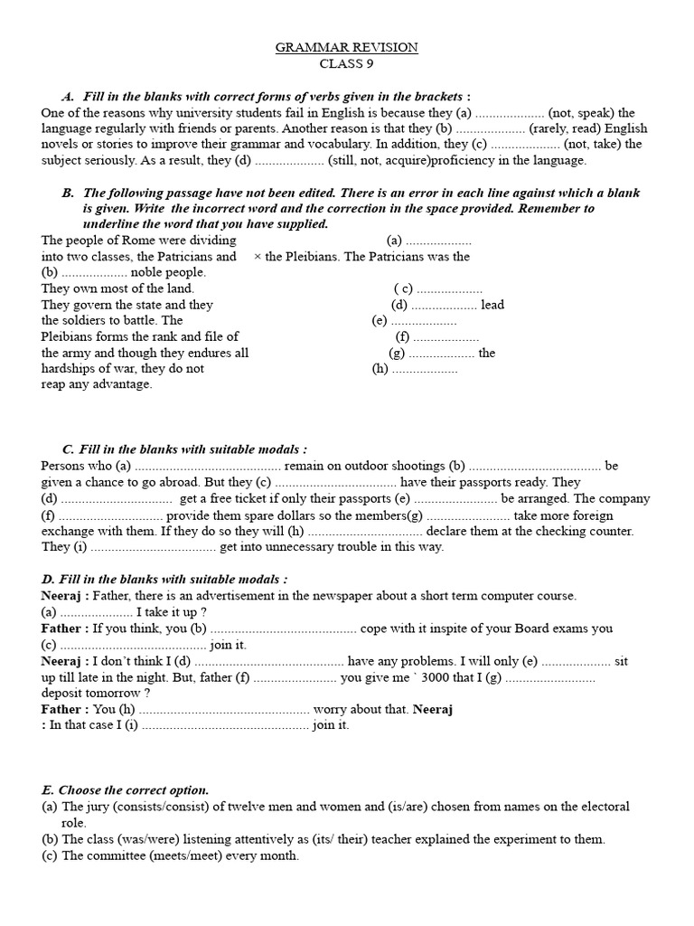 GRAMMAR REVISION_WORKSHEET_IX_1 | PDF | English Language | Human ...