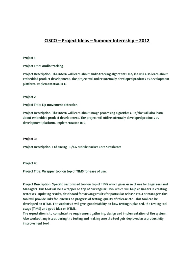 Summer Internship Project Ideas at Cisco Systems - 2012 | PDF | Session ...