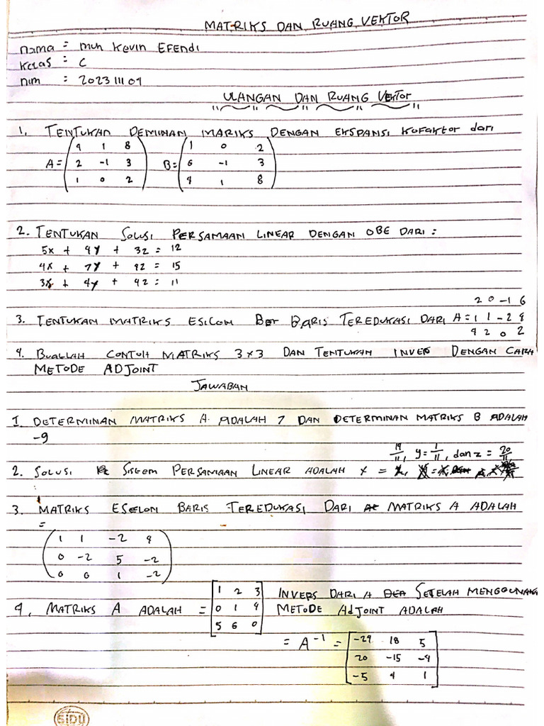 tugas uts matriks dan ruang vector | PDF
