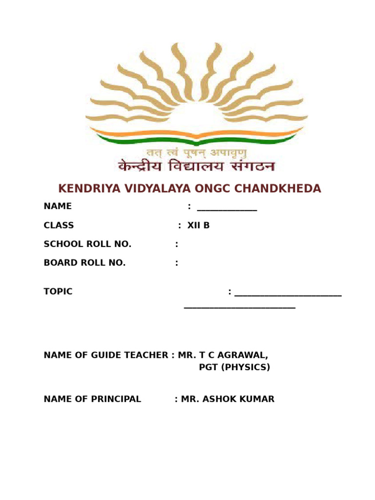 Cover Page of Investigatory Project-Physics-Blank | PDF