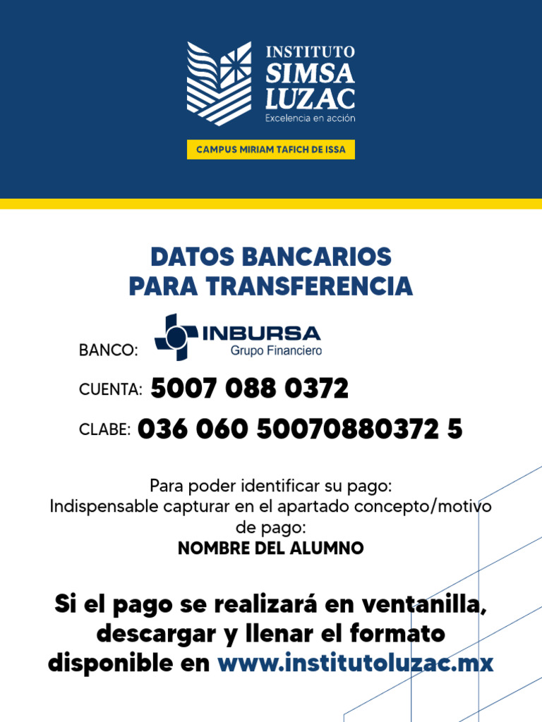 Instituto Simsa Luzac Datos Transferencia | PDF