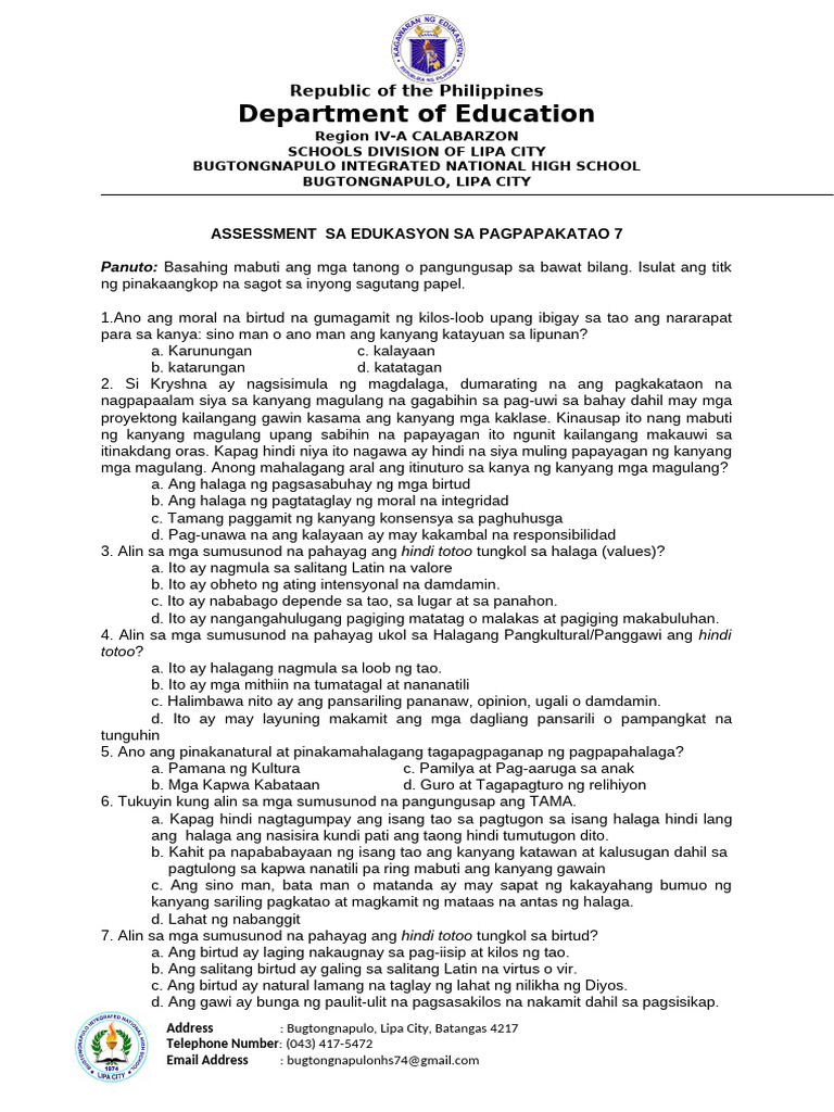 esp 7 3rd assessment_to print | PDF