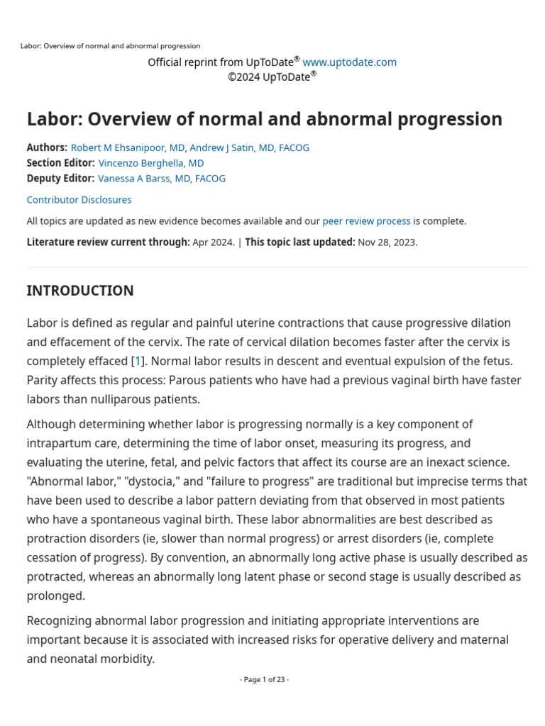 Labor Overview of Normal and Abnormal Progression | PDF | Childbirth ...
