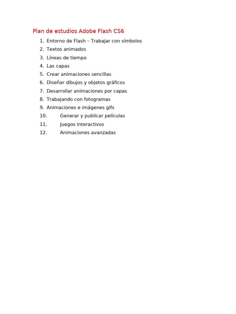 Plan de Estudios Adobe Flash CS6 | PDF