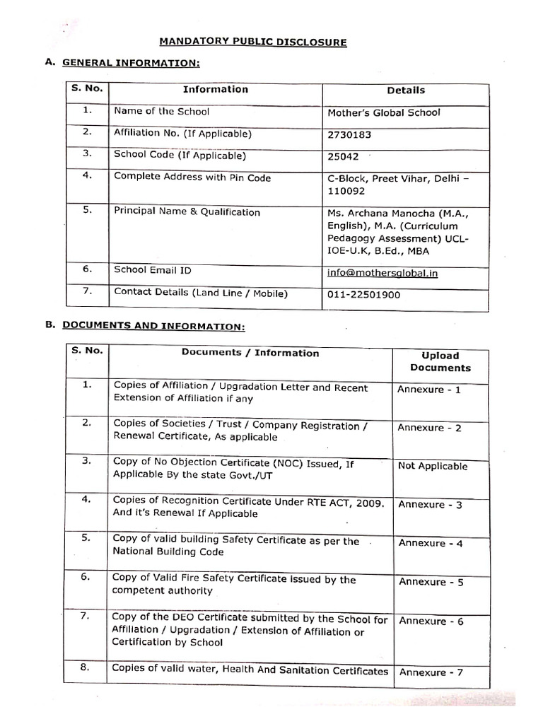 Mandatory Disclosure Updated | PDF