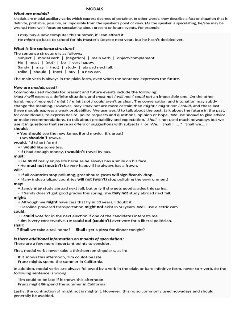 Modals. B2. | PDF | Grammar | Semantics