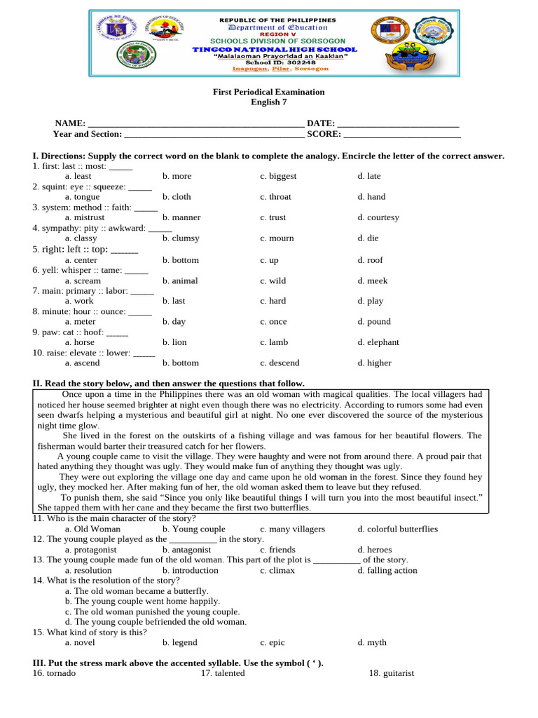 English 7 Periodical Exam Guide | PDF