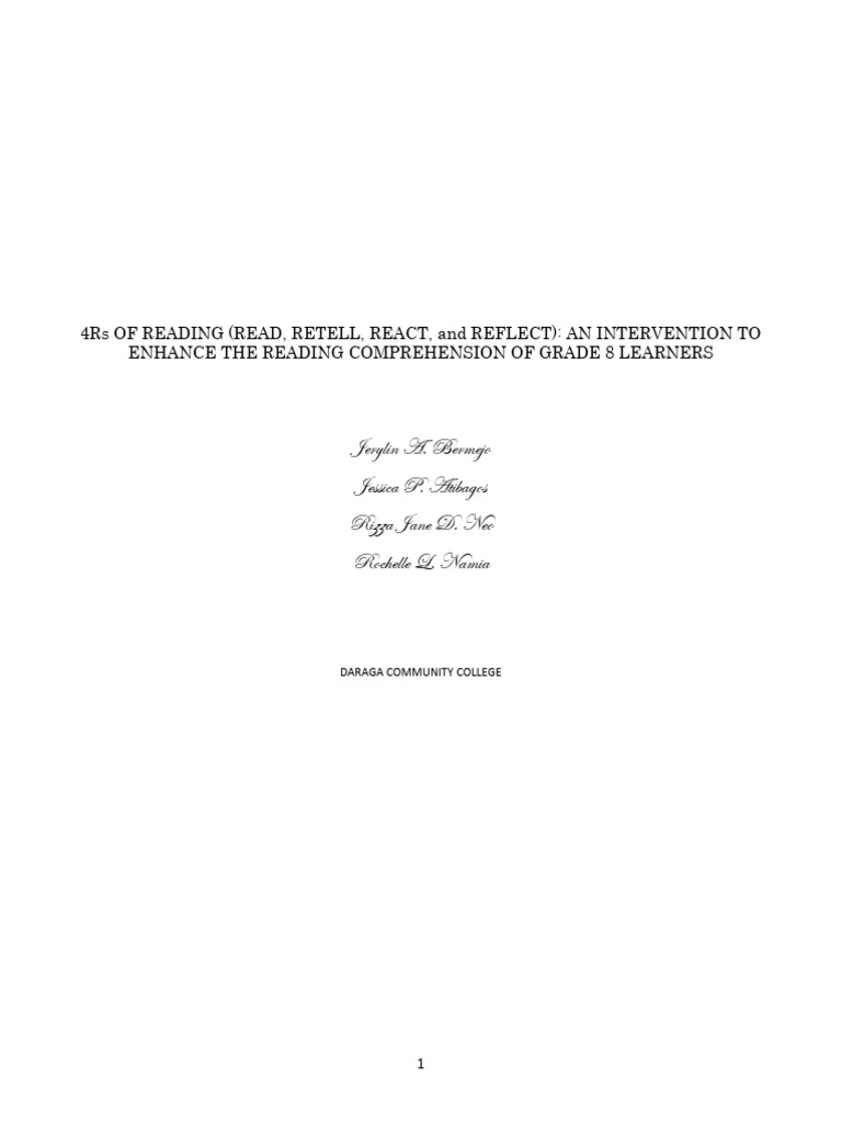 4rs of Reading (Read, Retell, React, Reflect) - An Intervention To ...