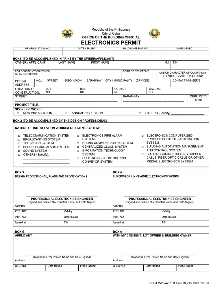 OBO FM PII A 07 v.00 Electronics Permit | PDF