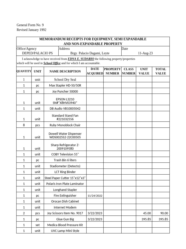 Memorandum-Receipt | PDF | Domestic Implements