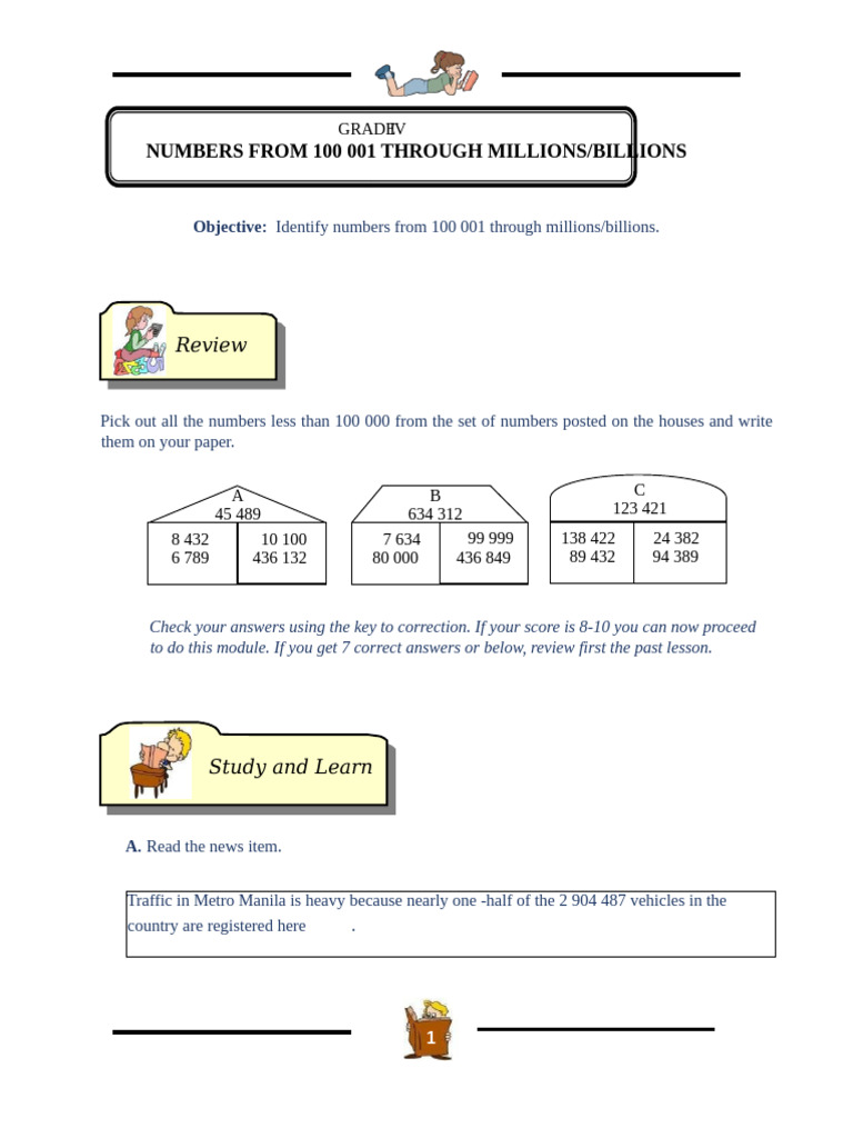 01 - NUMBERS FROM 100 001 THROUGH MILLIONS-BILLIONS | PDF