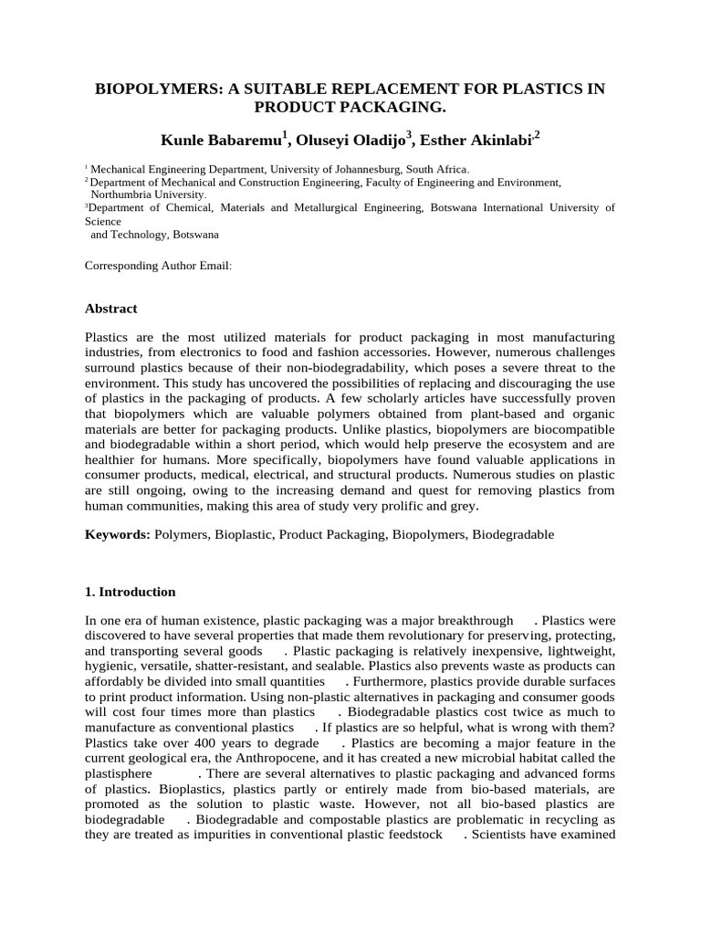 Biopolymers: Eco-Friendly Packaging Solutions | PDF | Plastic | Biopolymer