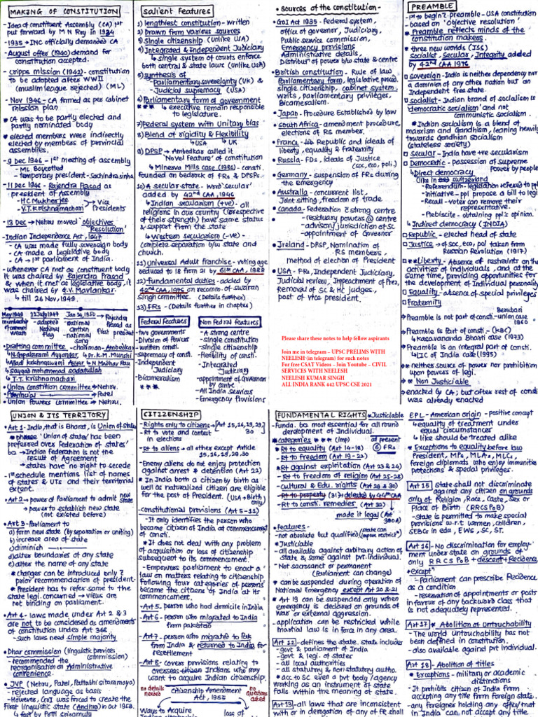 Polity Short Notes - Organized | PDF