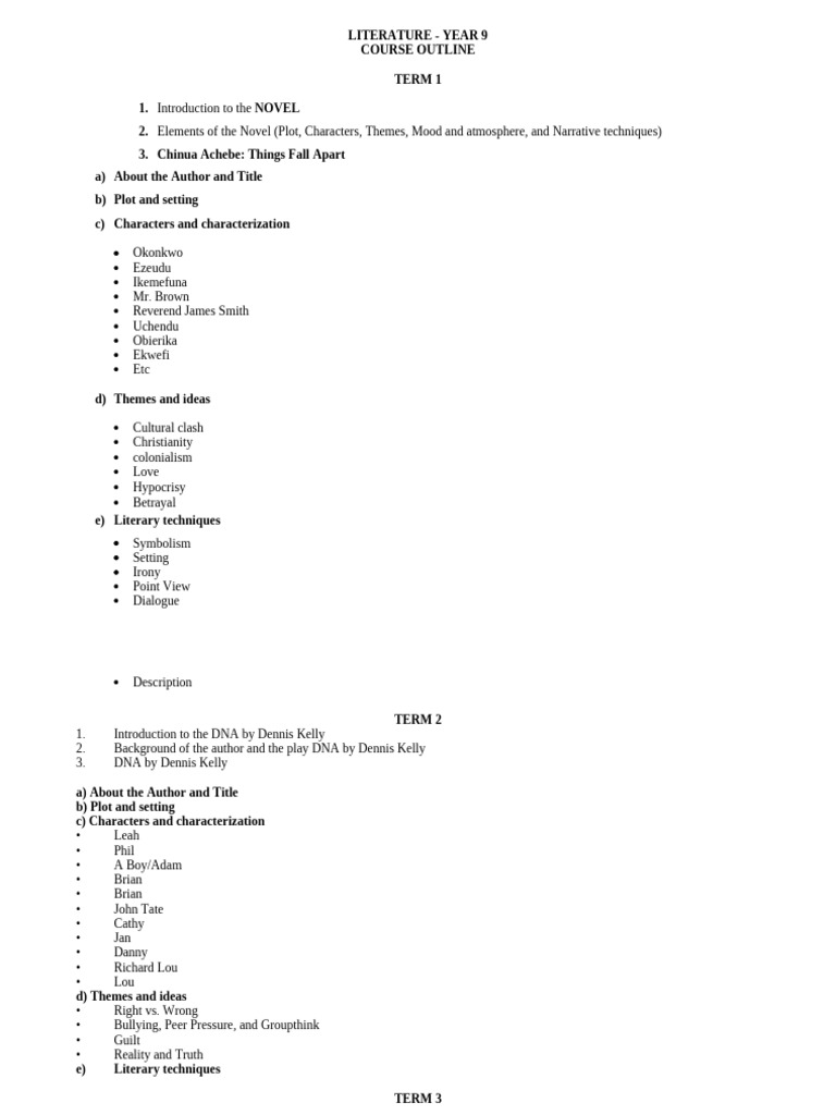 Literature Year 9 Course Outline | PDF | Poetry