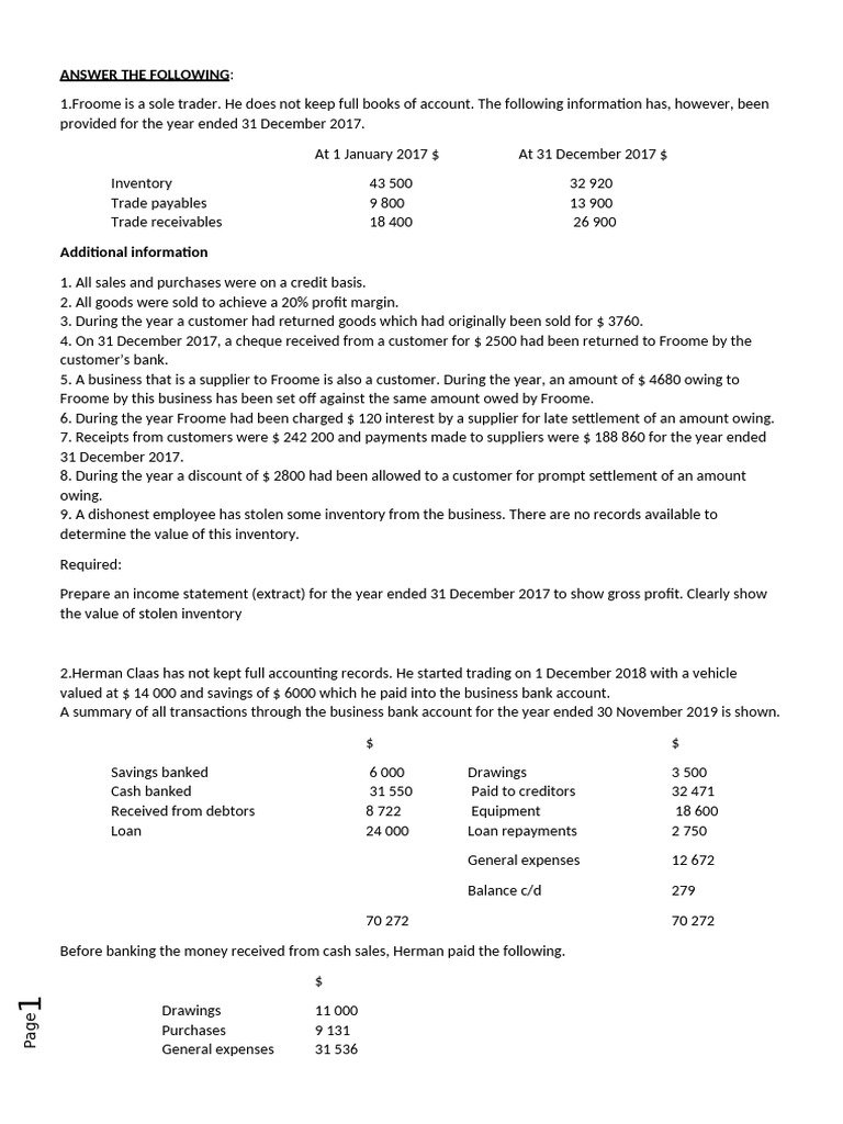 FINAL ACCOUNTS -- INCOMPLETE RECORDS -- | PDF | Debits And Credits ...