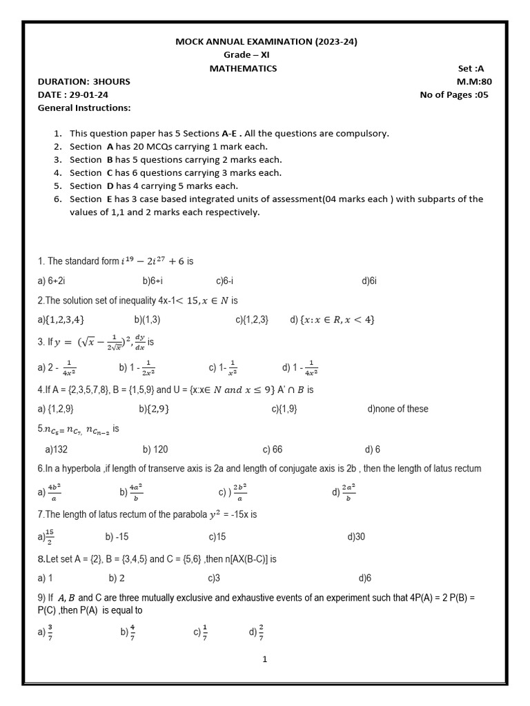 Mock Annual Maths Xi (a) | PDF | Educational Assessment And Evaluation