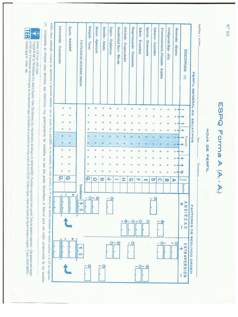 Hoja de Respuestas y Perfil Espq | PDF