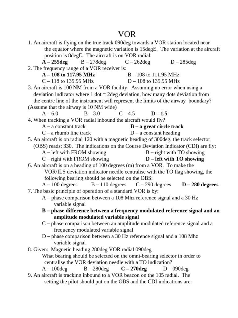 VOR Navigation and Operations Quiz | PDF | Telecommunications ...