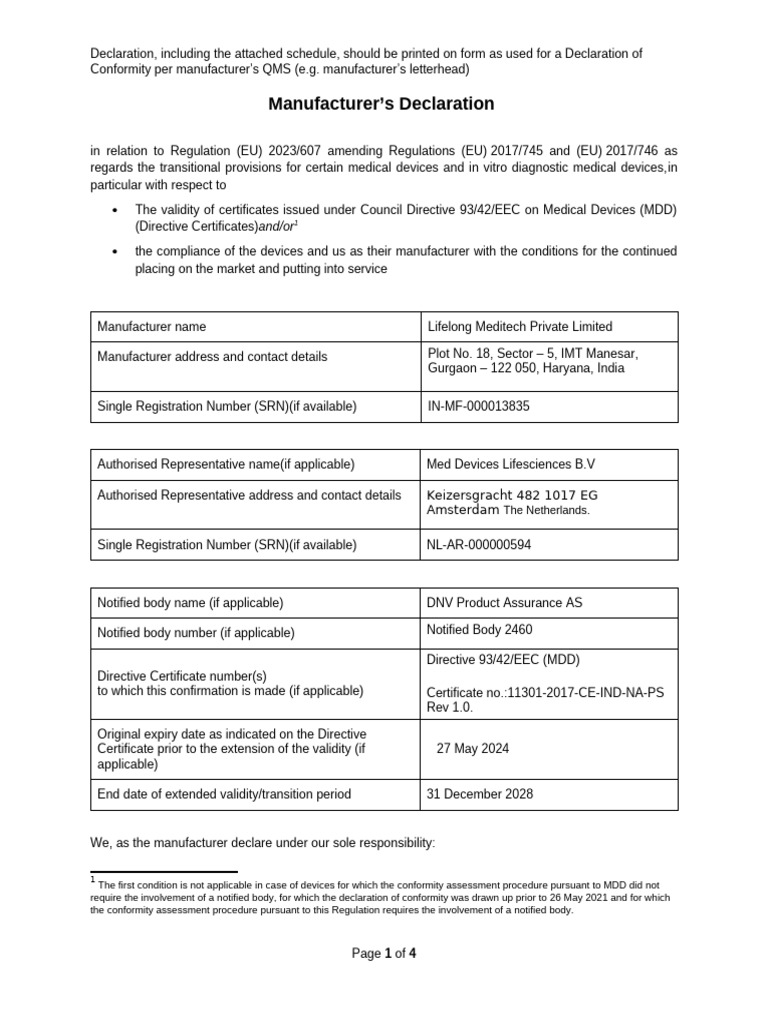 230609-Final MDR Manufacturer-Declaration | PDF | European Union Law ...