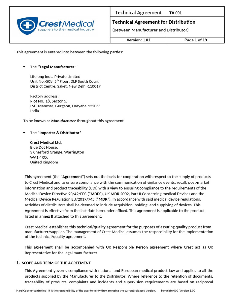 1crerst TA010 Technical File For MDR Version 1 00 For The Supply ...