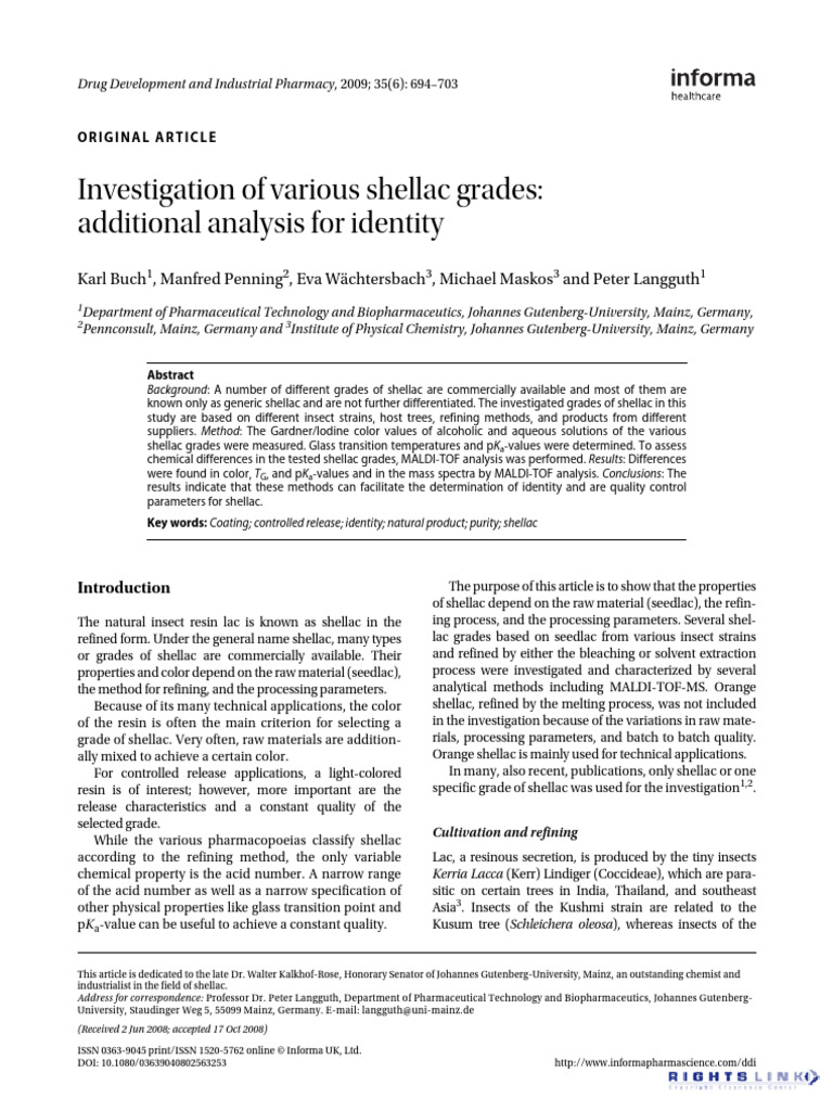 2009 - Buch - Investigation of Various Shellac Grades | PDF | Differential Scanning Calorimetry ...