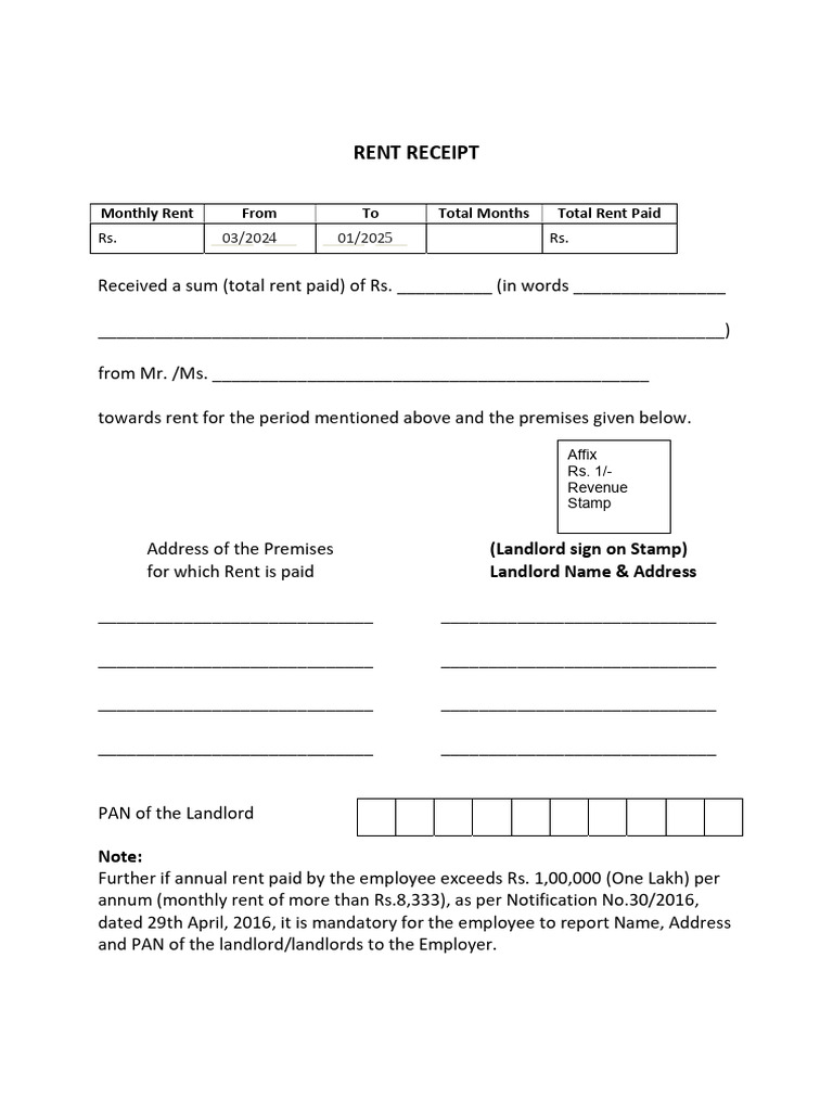 RentReceiptFY2024-25 - C83 | PDF