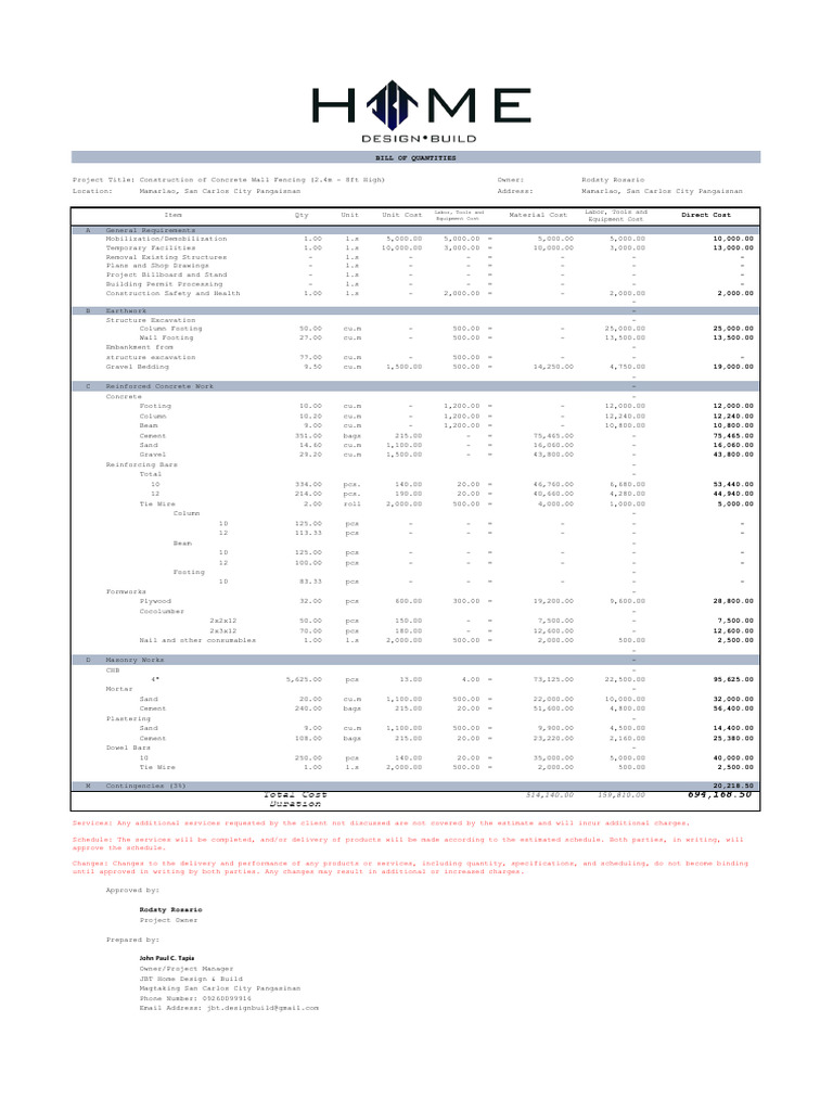 Proposal for 8ft high x 150m Wall Fence | PDF | Real Estate | Building