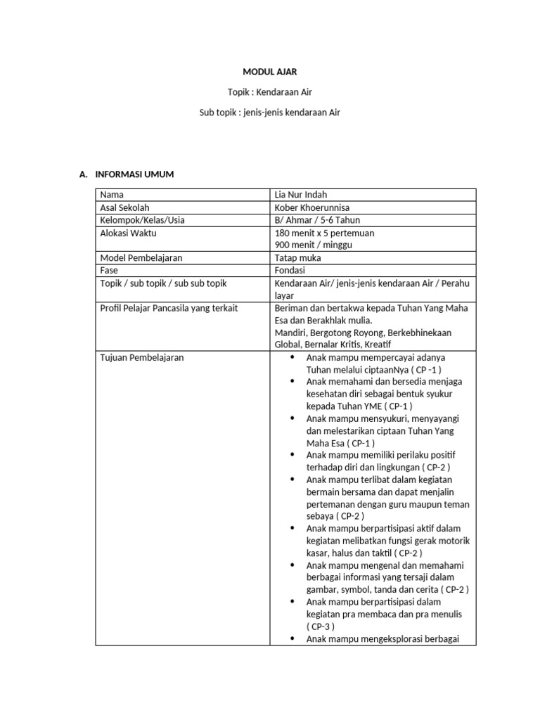 Modul Ajar Kendaraan Air Edit | PDF