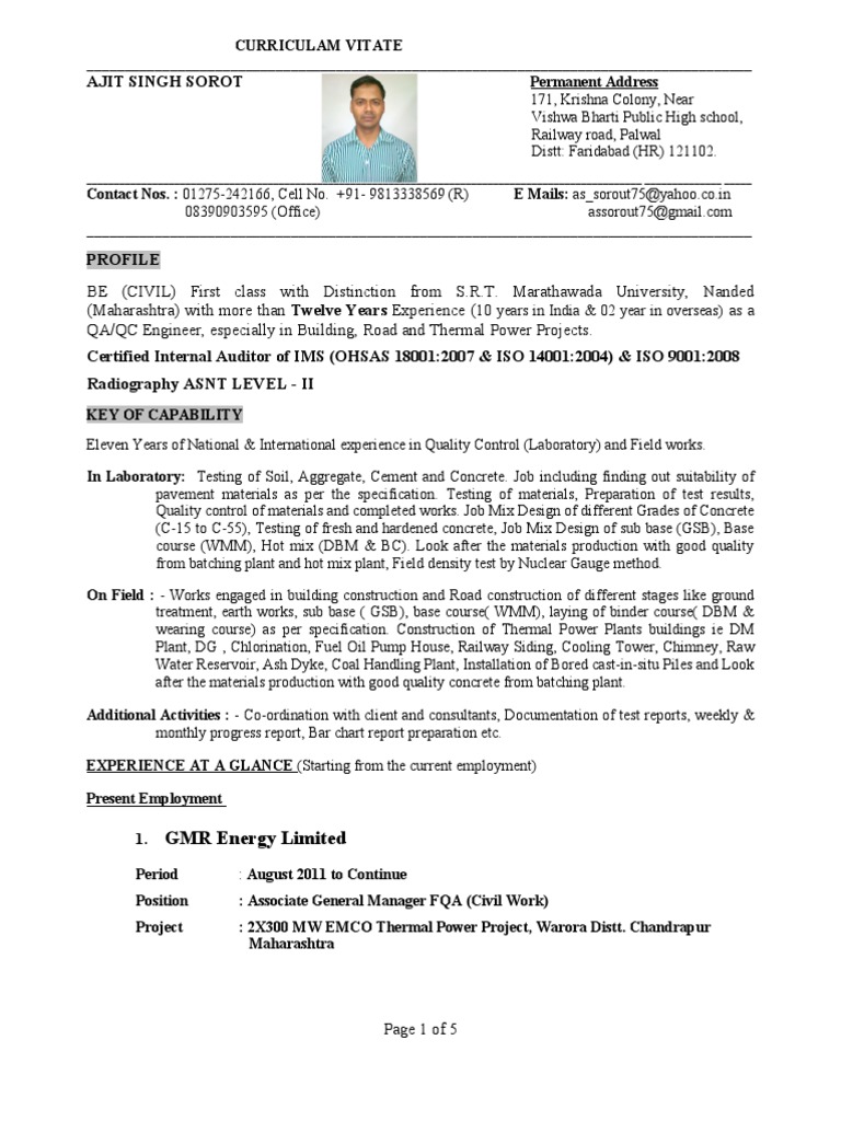 Ajit Resume | PDF | Quality Assurance | Concrete