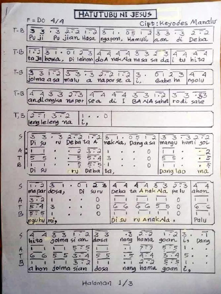 Partitur Koor - Hatutubu Jesus | PDF